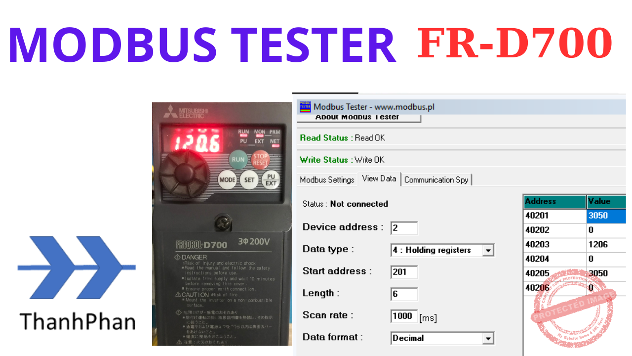 Dùng Modbus RTU điều khiển biến tần FR-D700 qua Modbus tester - Màn ...